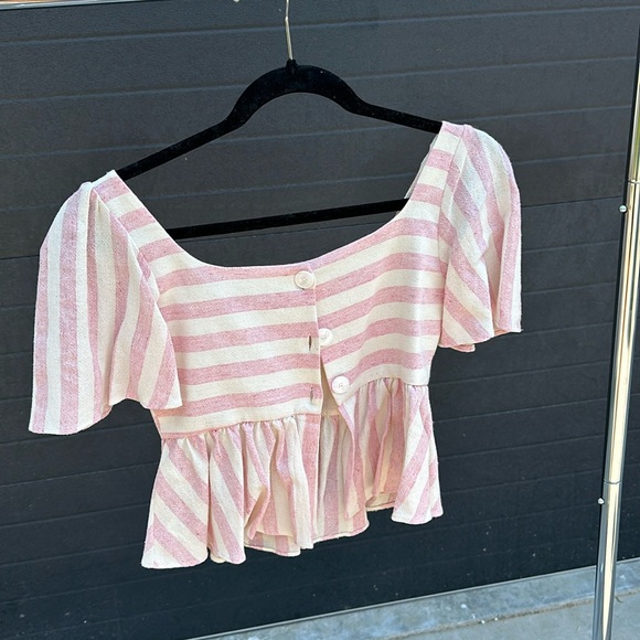 Zara | Tops | Zara Trf Collection Pink And White Striped Blouse | Poshmark